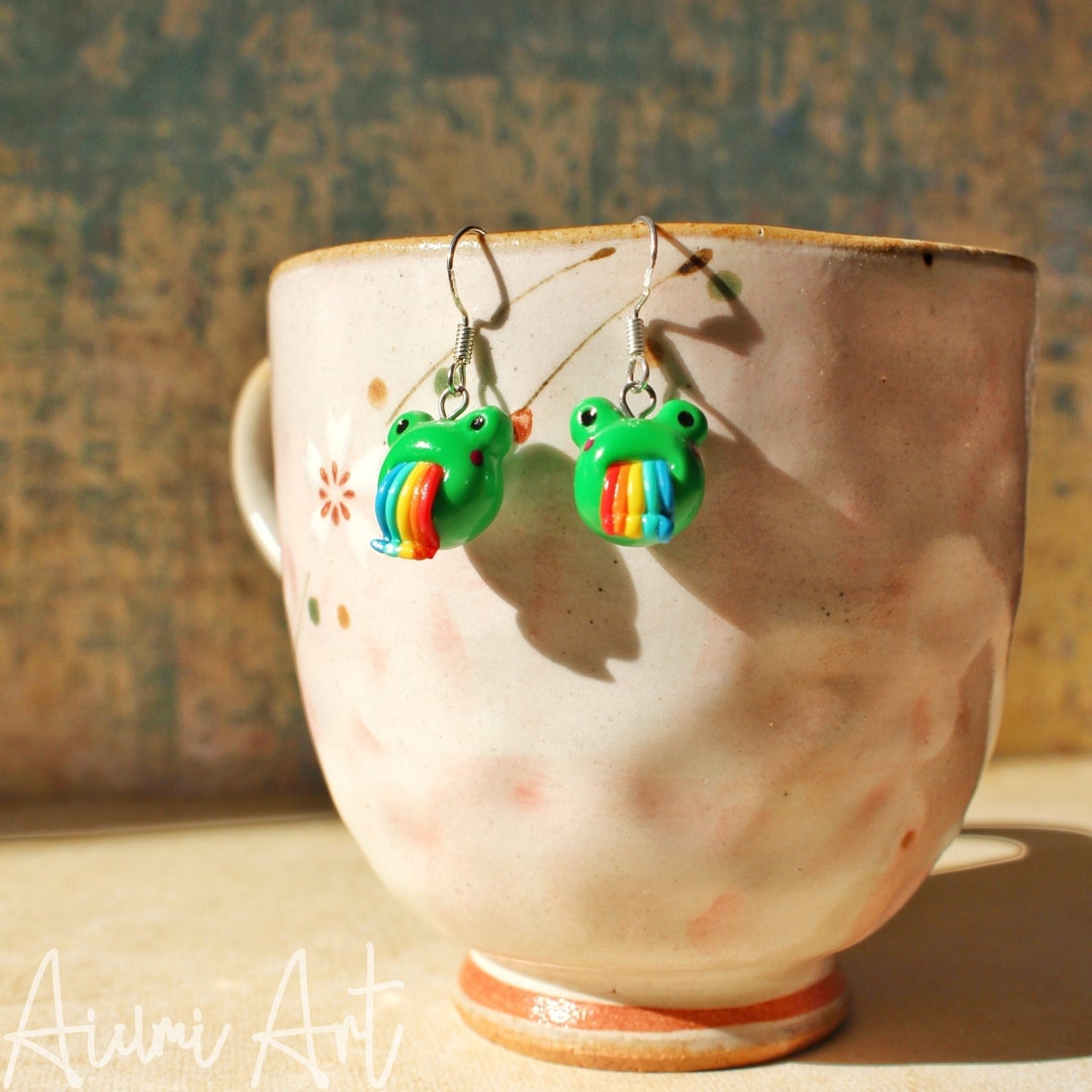 Frog Earrings 'rainbow' Handmade Jewelry Cute Fimo Polymer Clay Kawaii ...