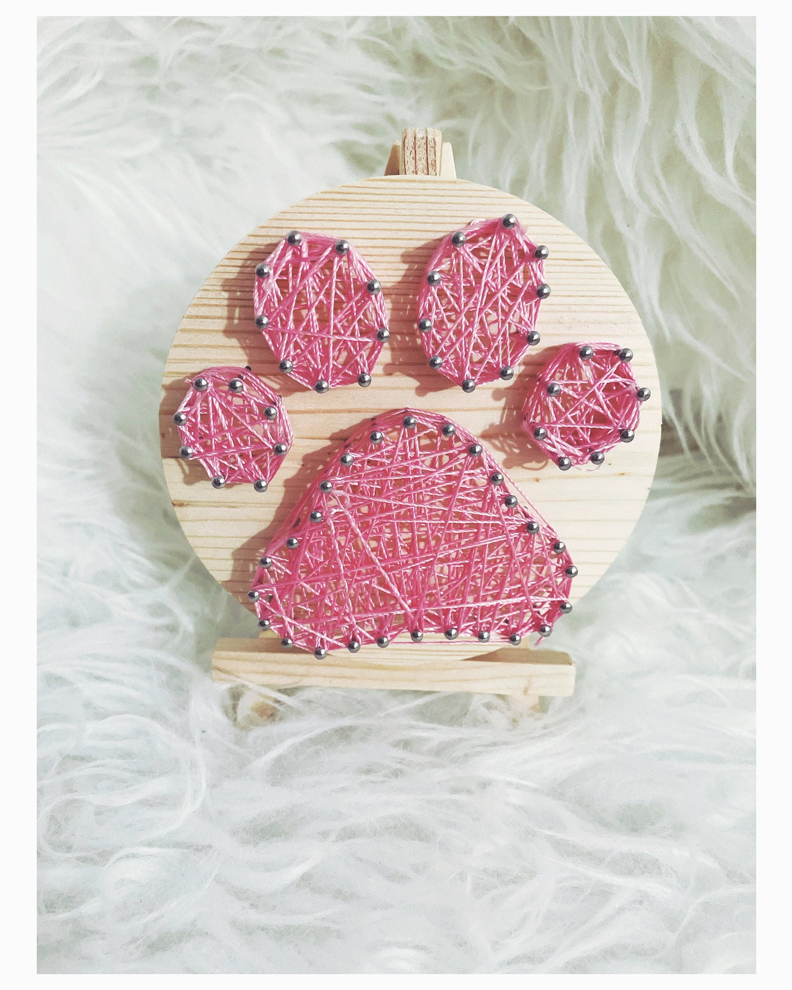 Pink Paw Print String Art With Wooden Stand - Etsy