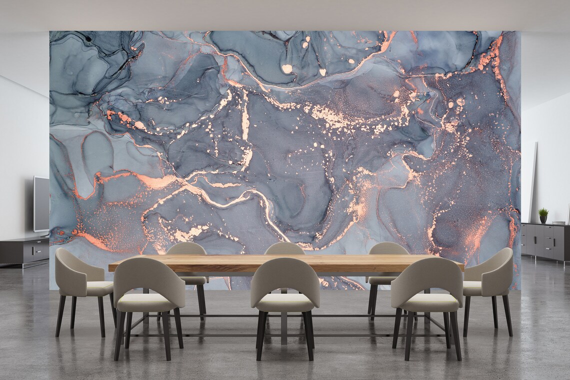 Effet marbre Peinture murale Chambre Papier peint Salon Mural | Etsy