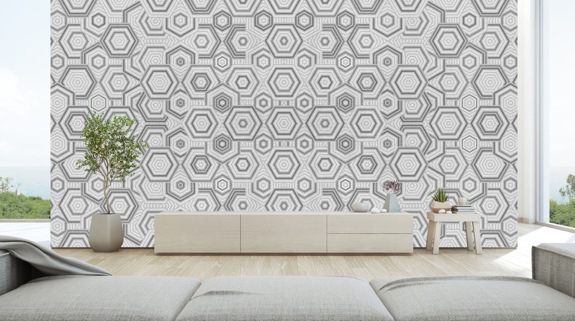 Hexagons Pattern Wallpaper Effect Wall Mural Bedroom Wallpaper | Etsy
