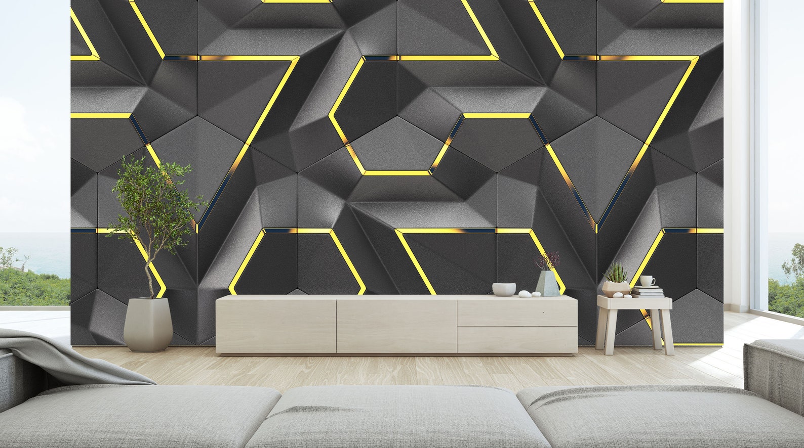 Grey 3d Wall Mural Bedroom Wallpaper Living Room Mural Easy - Etsy UK