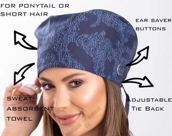 UNISEX Scrub Cap With Buttons, Bouffant, Dental Hygienist Hat, Dental ...