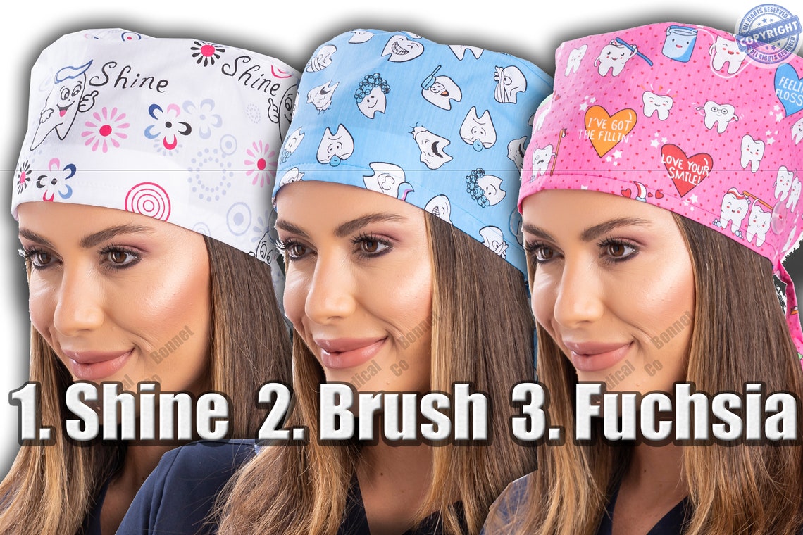 3 Pcs DENTAL Scrub Cap With Button Medical Bonnet Bouffant - Etsy