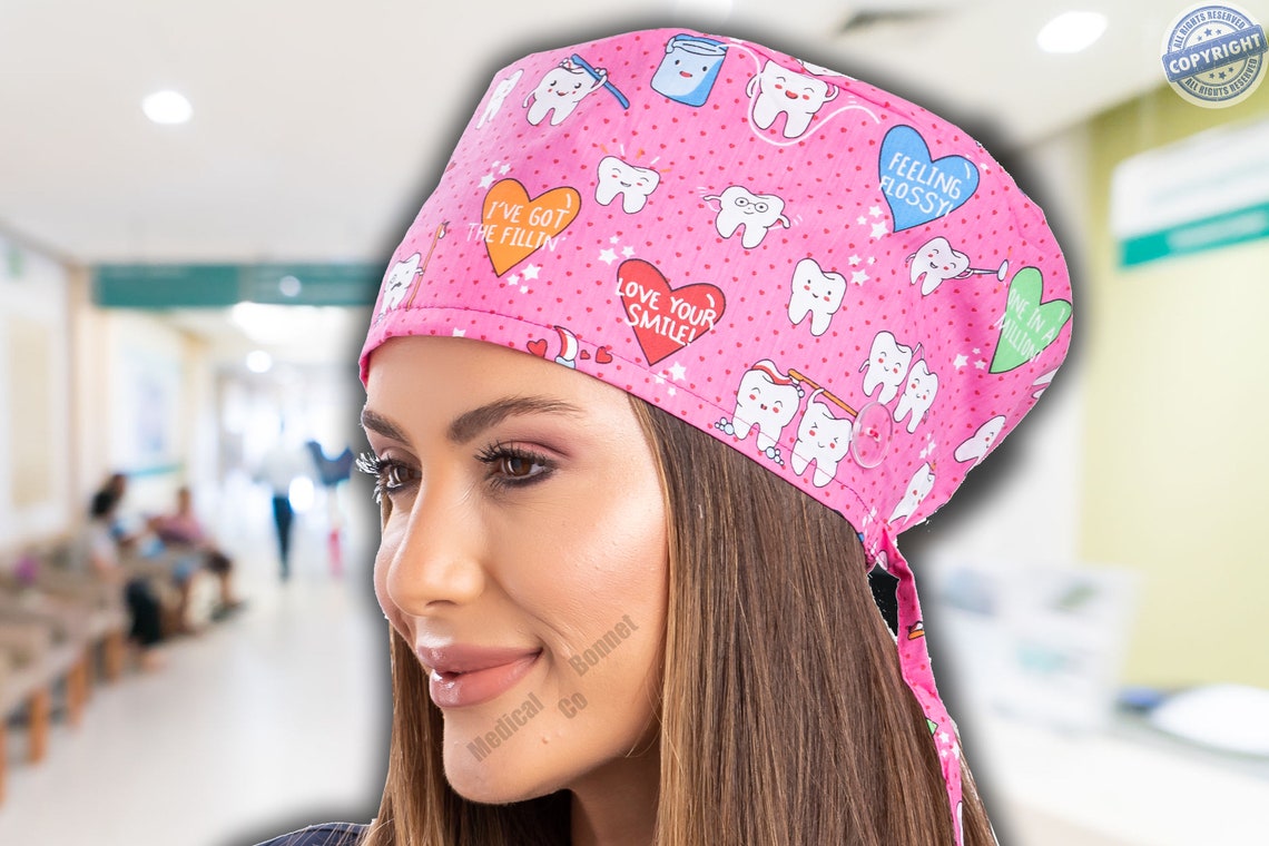 3 Pcs DENTAL Scrub Cap With Button Medical Bonnet Bouffant - Etsy