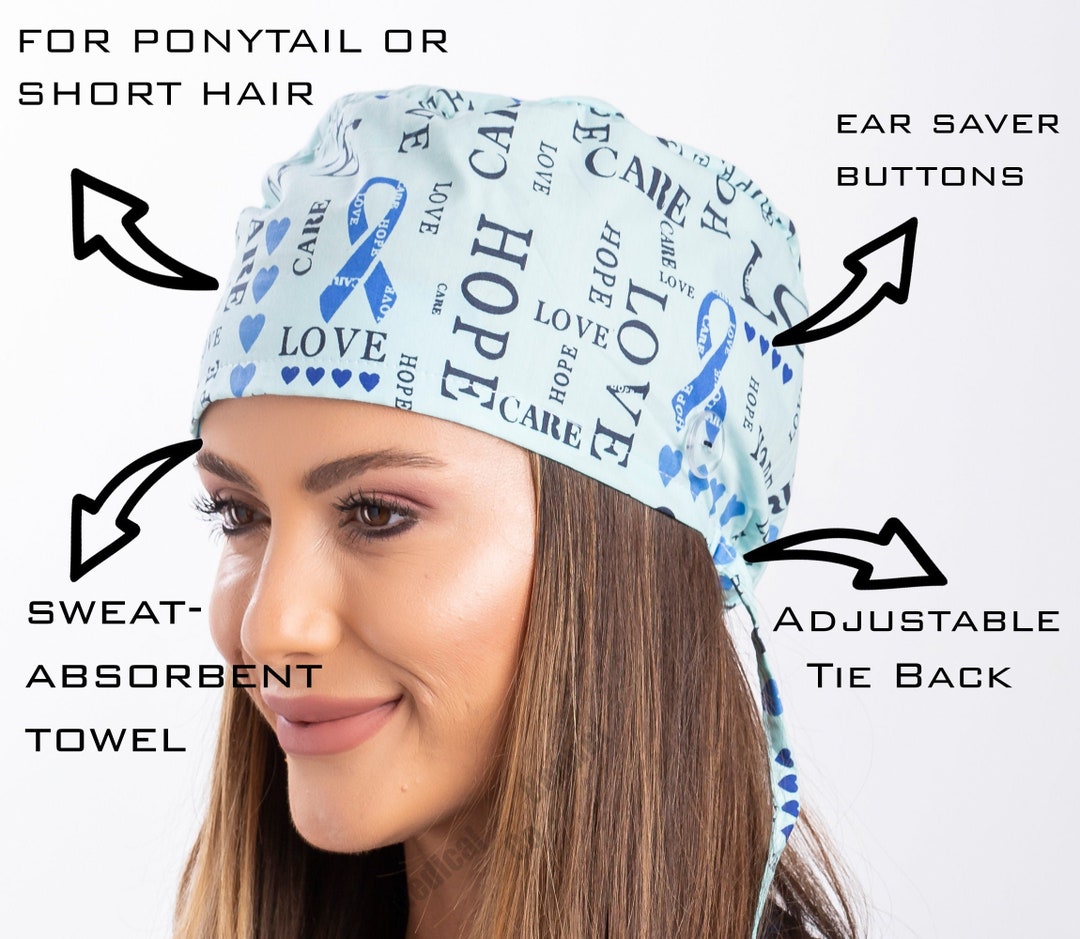 UNISEX Scrub Cap With Buttons, Bouffant, Dental Hygienist Hat, Dental ...