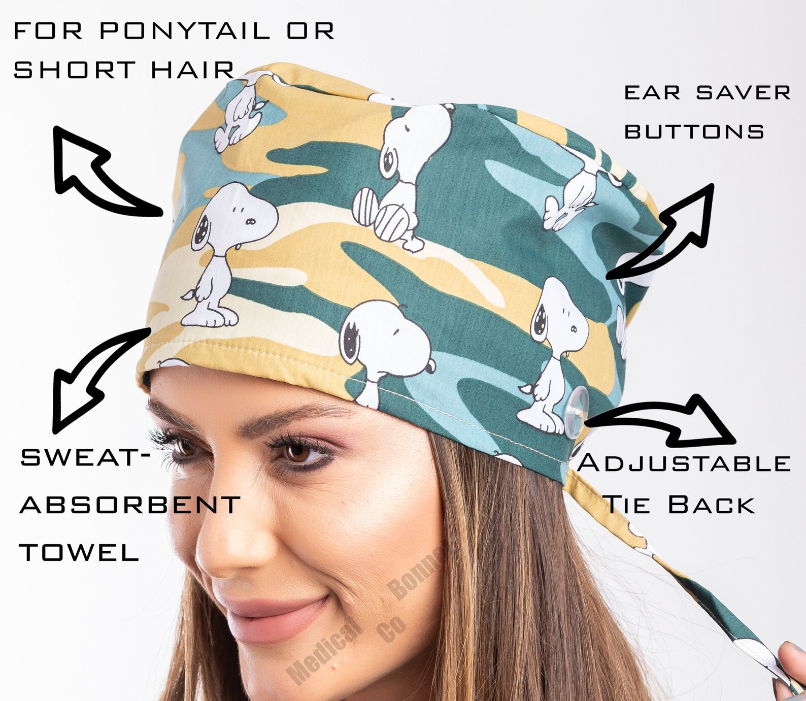 UNISEX Scrub Cap With Buttons, Bouffant, Dental Hygienist Hat, Dental ...