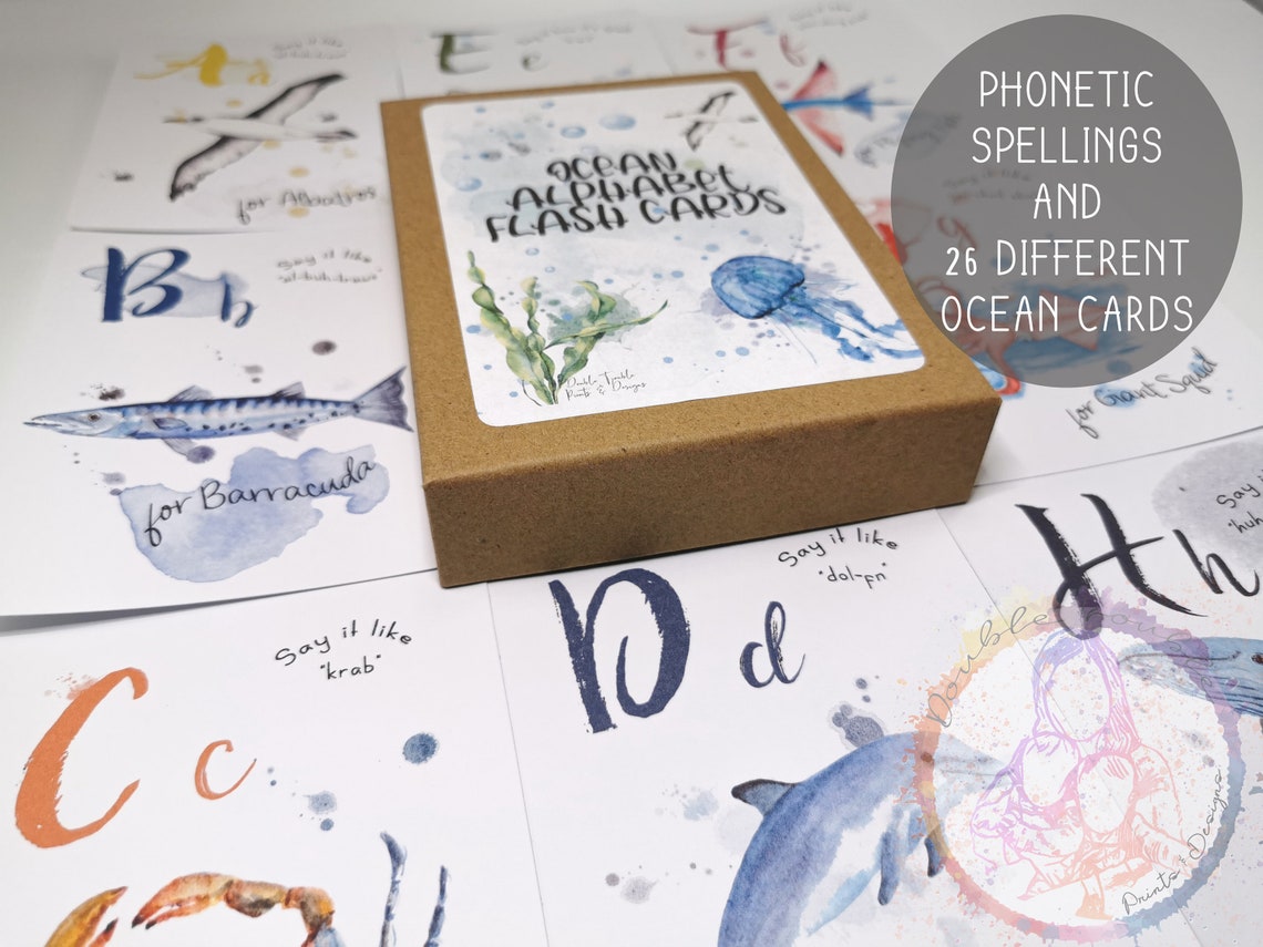 Educational Fun Ocean Flash Cards Alphabet Learning | Etsy