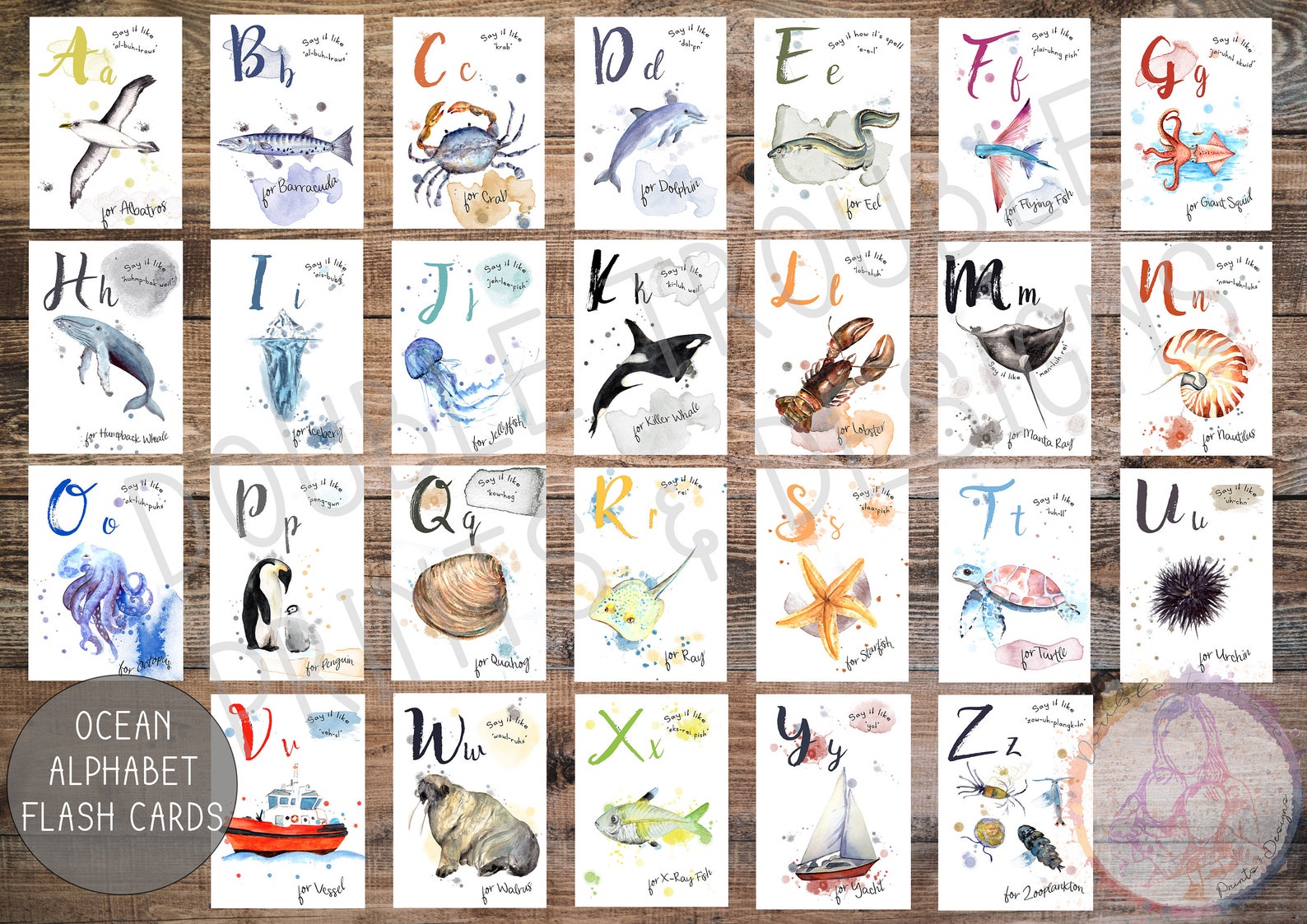 Educational Fun Ocean Flash Cards Alphabet Learning - Etsy
