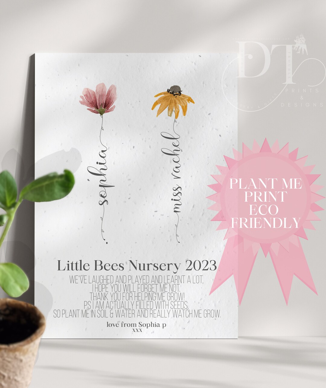 Personalised PLANT ME Teacher Thank You Nursery Leaver Gift Eco ...