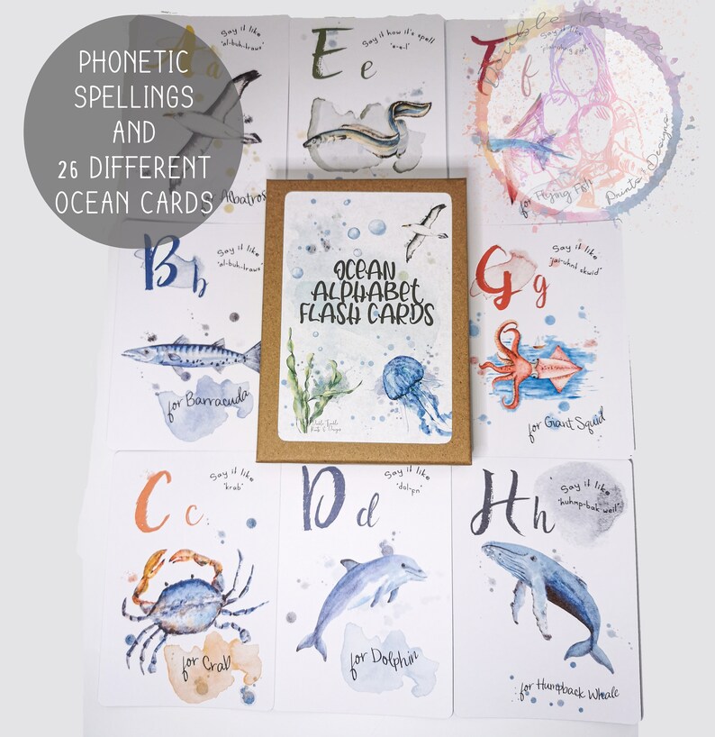 Educational Fun Ocean Flash Cards Alphabet Learning - Etsy