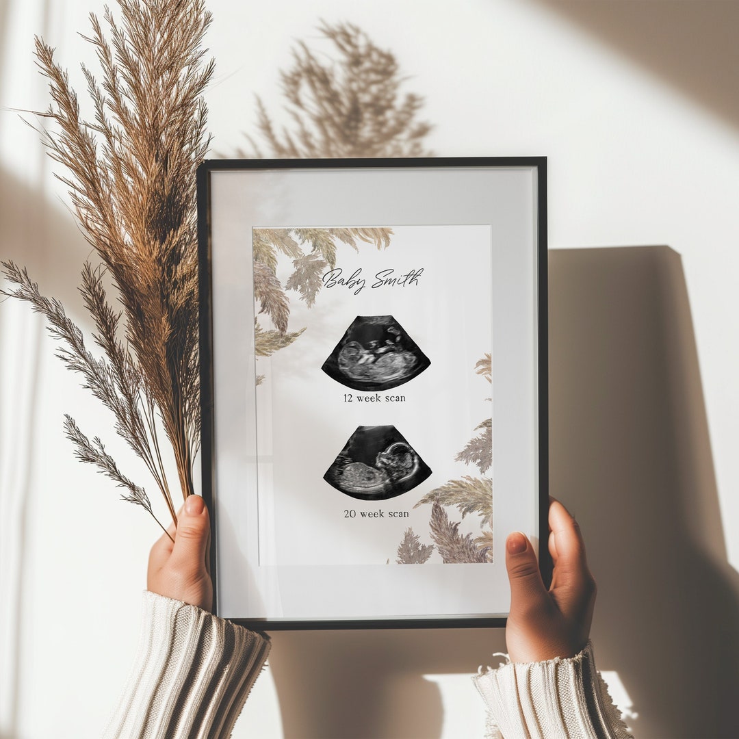 Double BABY Scan GIFT FRAME //boho Pampas// Pregnancy Announcement ...