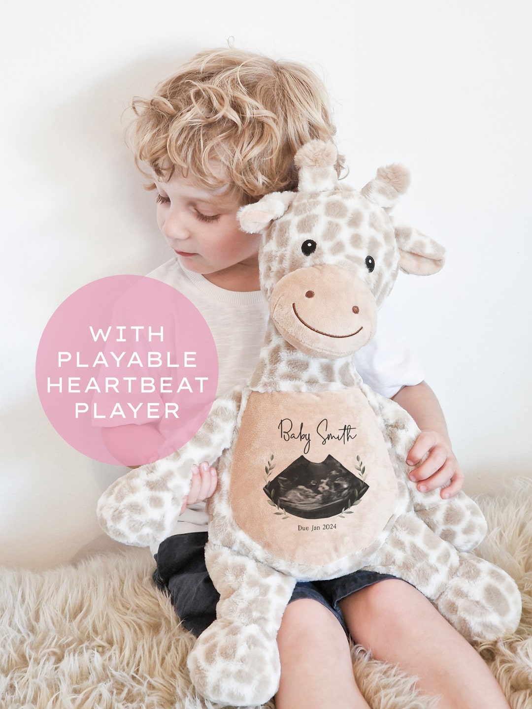 HEARTBEAT BABY SCAN Teddy Giraffe Safari Pregnancy Announcement Ideas ...