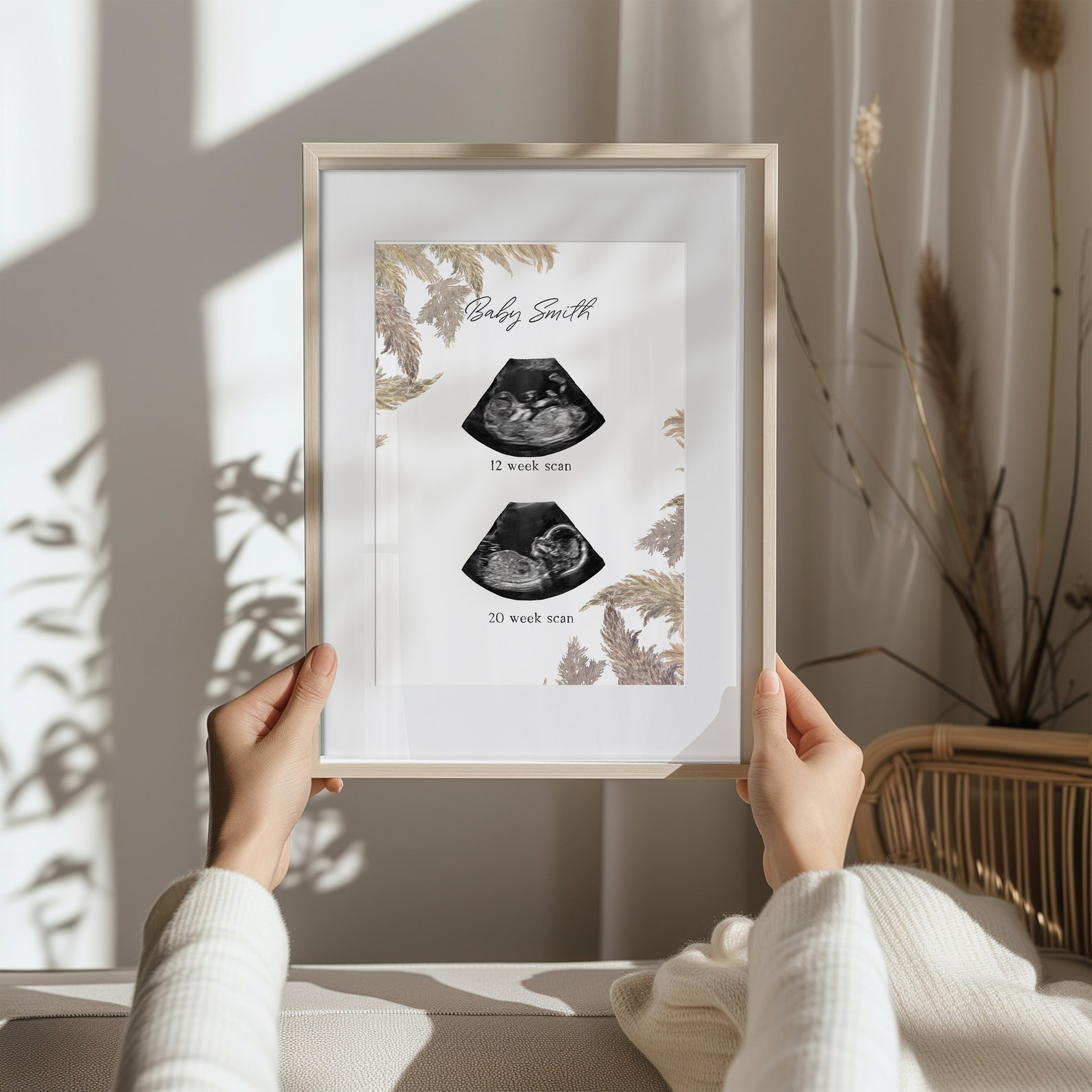 Double BABY Scan GIFT FRAME //boho Pampas// Pregnancy Announcement ...