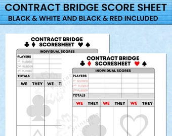 CONTRACT BRIDGE Score Sheet Card Game Scorecard Comes in 2 - Etsy