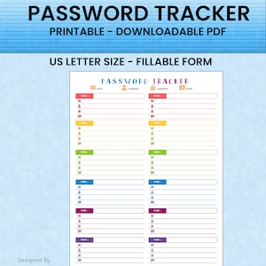 Password Tracker Log, Fillable - Printable PDF - Instant Download ...