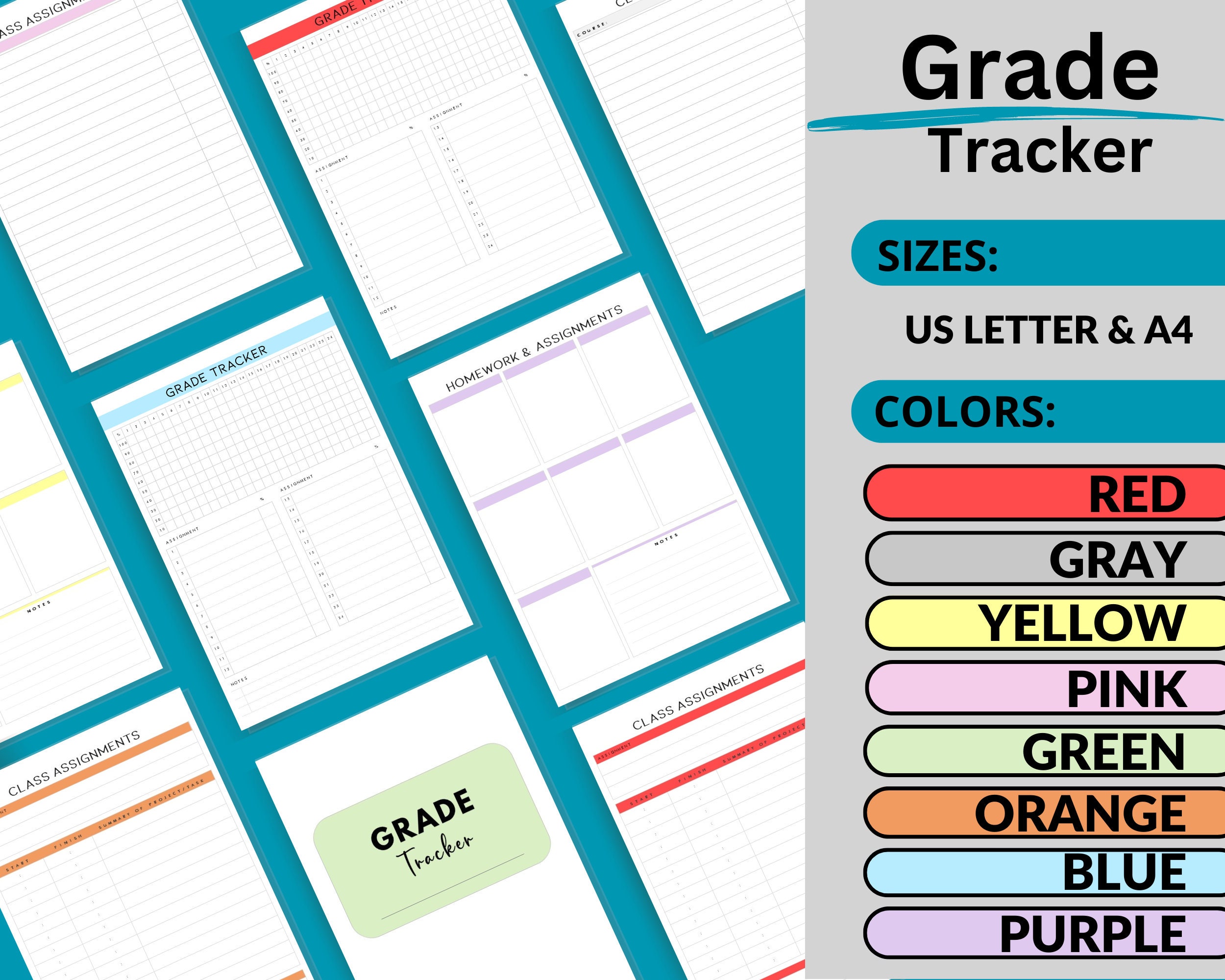 Printable Grade Tracker, Colorful Student Planner (PDF Download) - Etsy