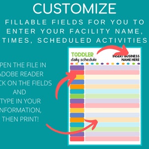 Daycare Daily Schedule for Toddlers Printable Child Care Fillable PDF - Etsy