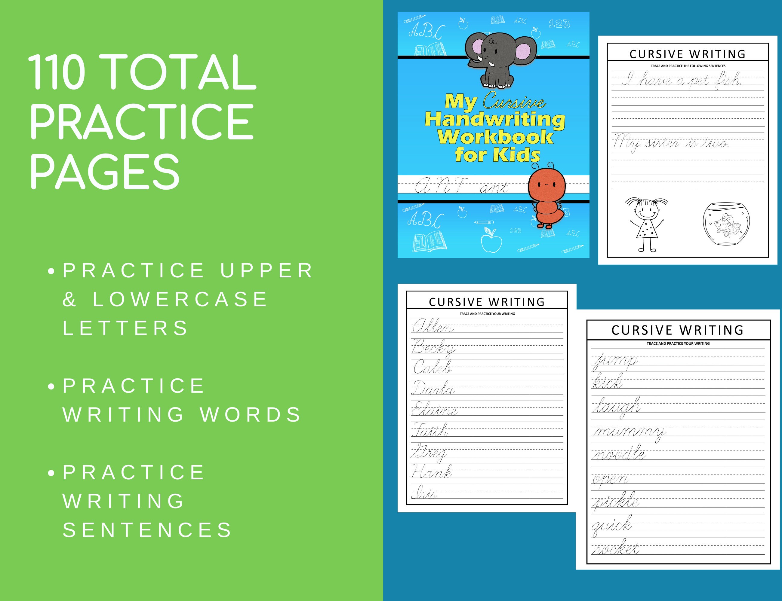 Cursive Tracing and Writing Practice Worksheets Alphabet A - Z Tracing ...