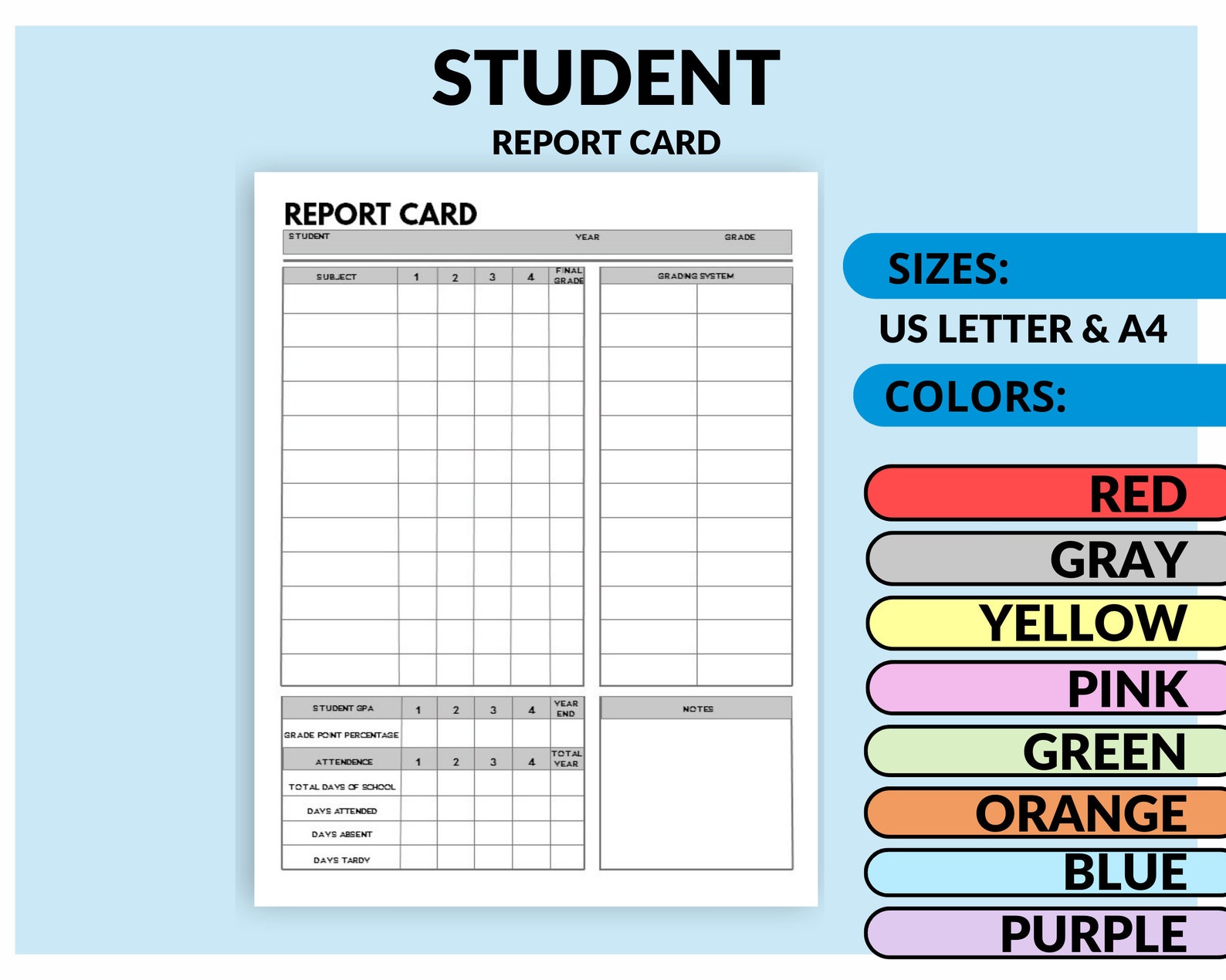 Homeschool Report Card Printable | Student Performance Tracker for ...