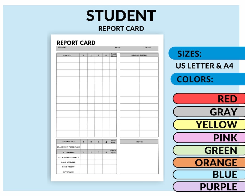 Homeschool Report Card Printable | Student Performance Tracker for ...