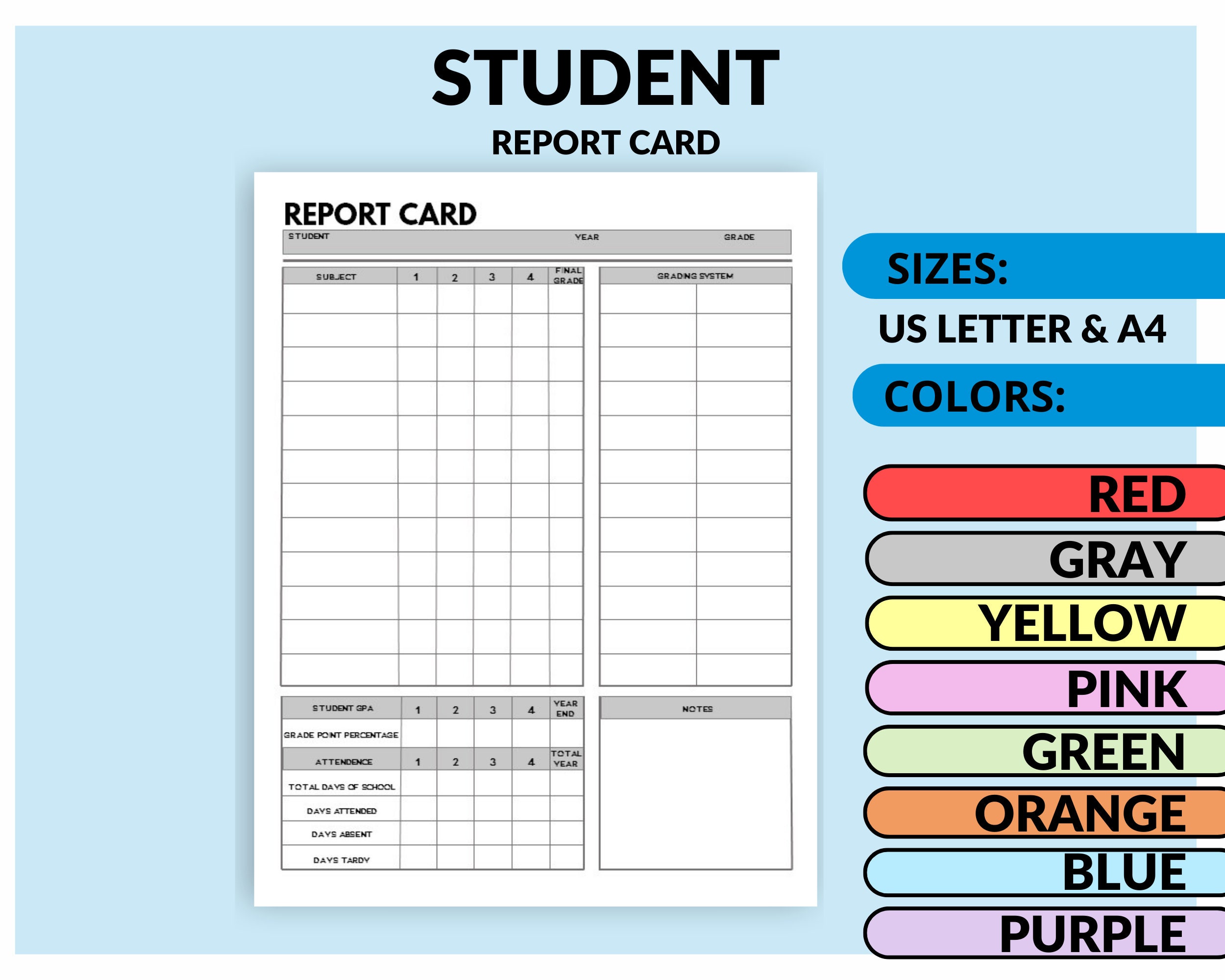 Homeschool Report Card Printable | Student Performance Tracker for ...