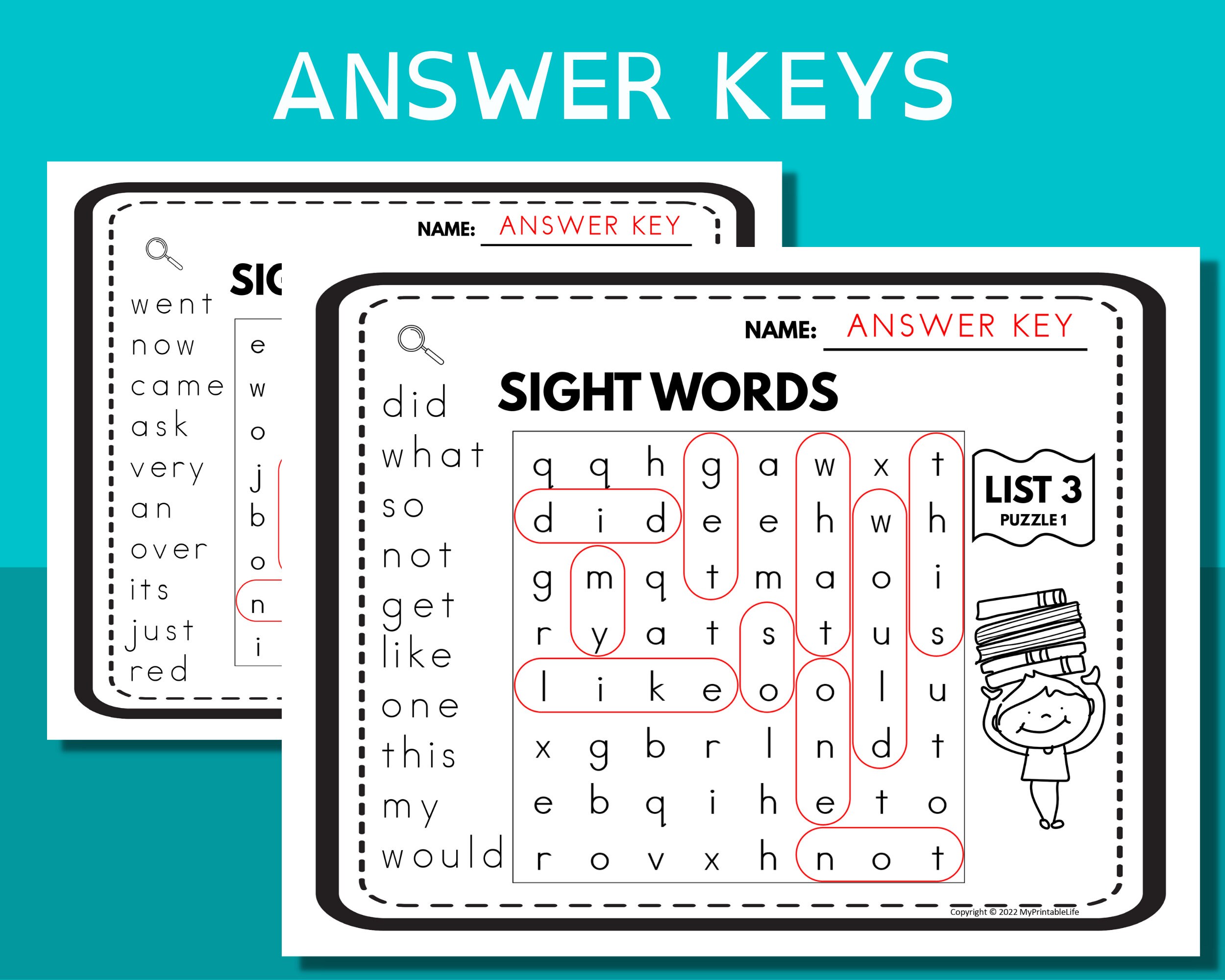 Sight Words Word Searches Complete Dolch 220 Plus 95 Nouns With Answer ...
