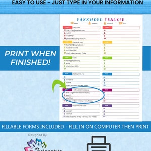 Password Tracker Log, Fillable - Printable PDF - Instant Download ...