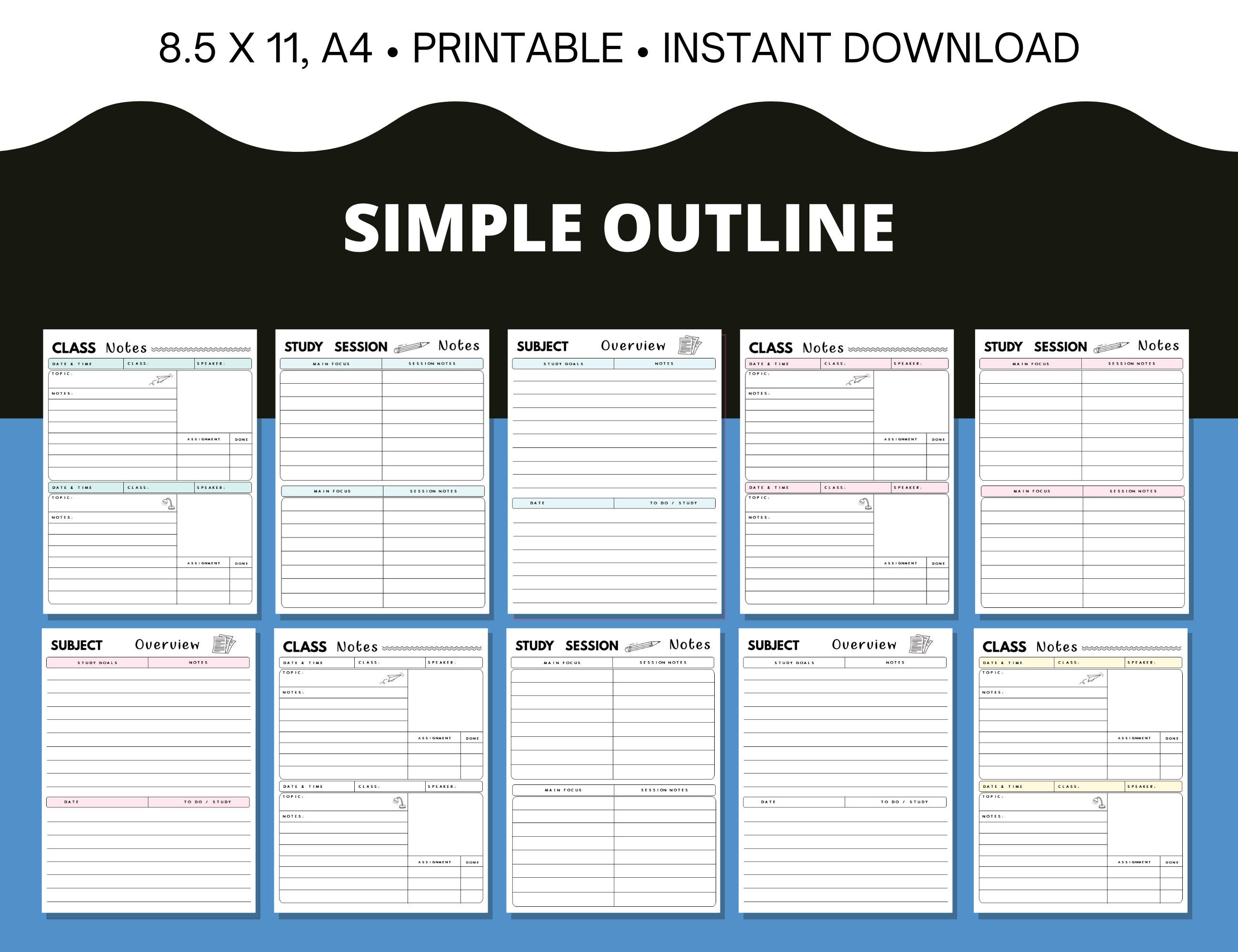 Class Notes Template, Printable Study Session, Subject Overview Pages ...
