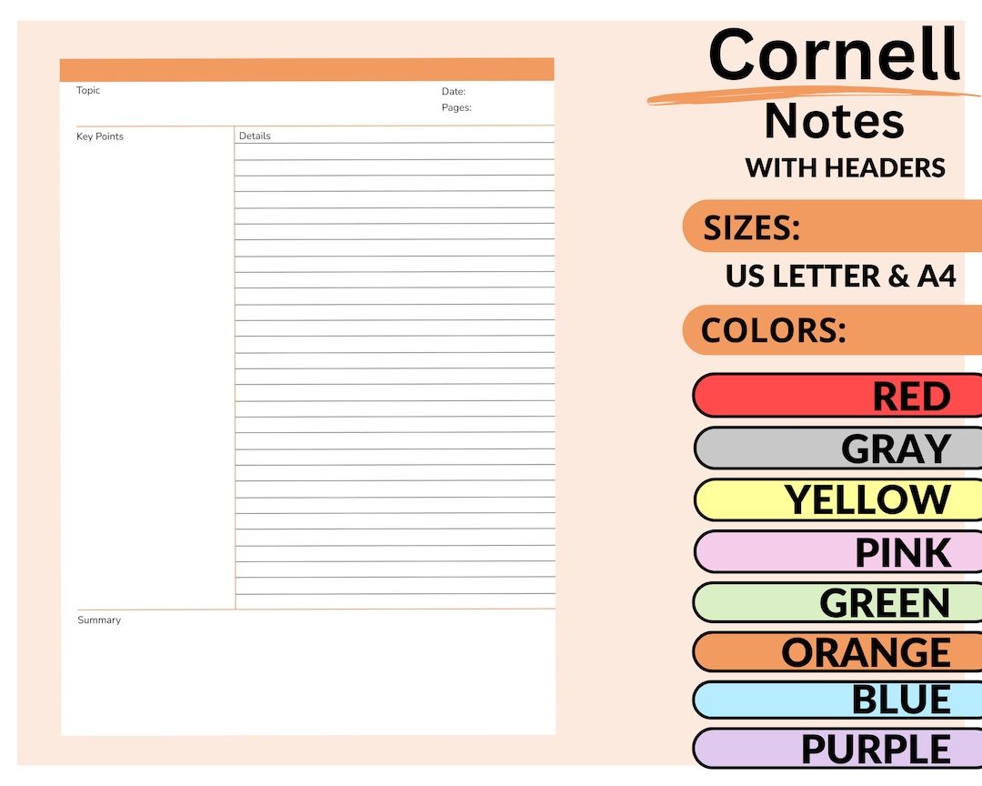 Cornell Notes Paper Printable: Effective Student Study Tool, Cornel ...