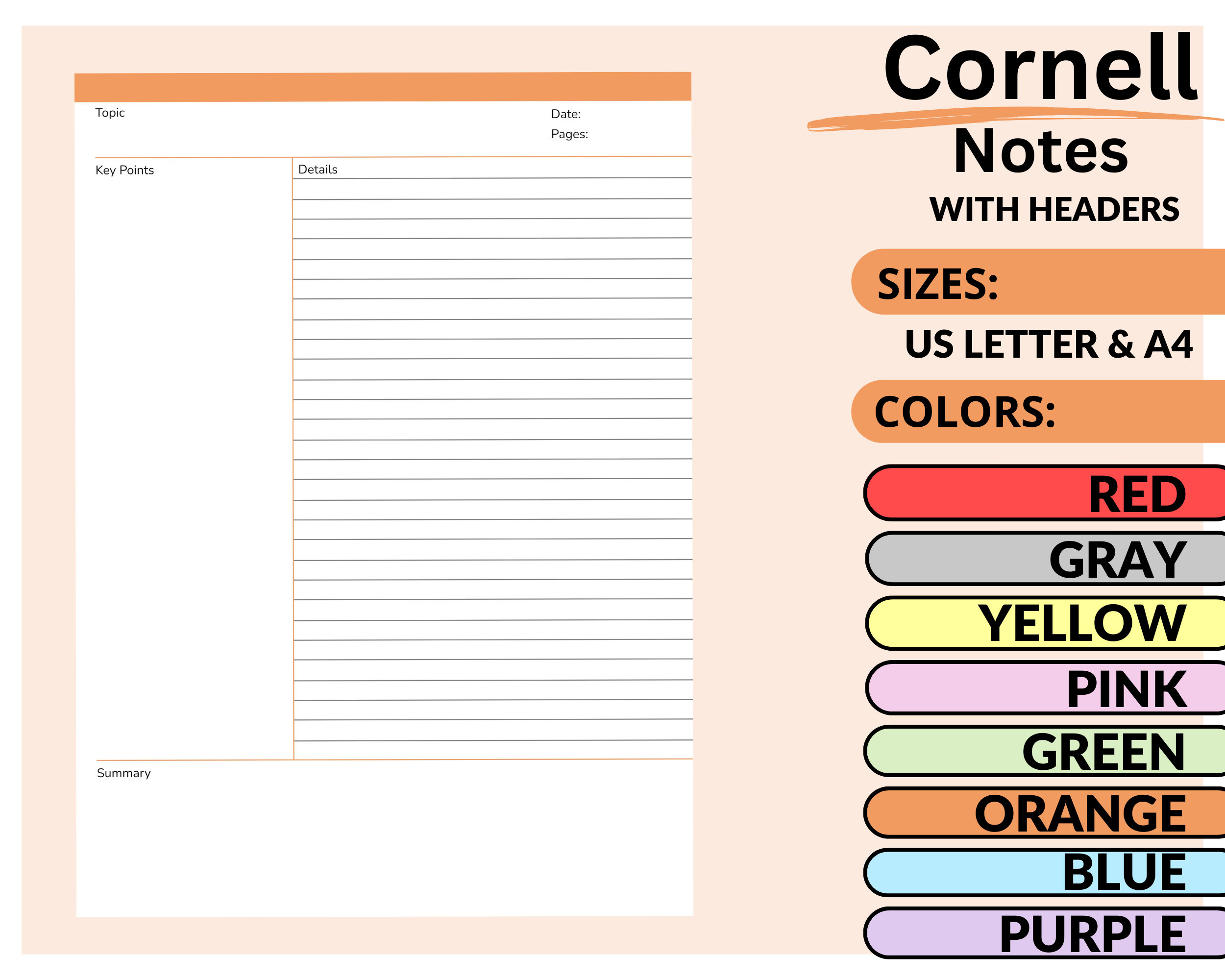 Cornell Notes Paper Printable: Effective Student Study Tool, Cornel ...