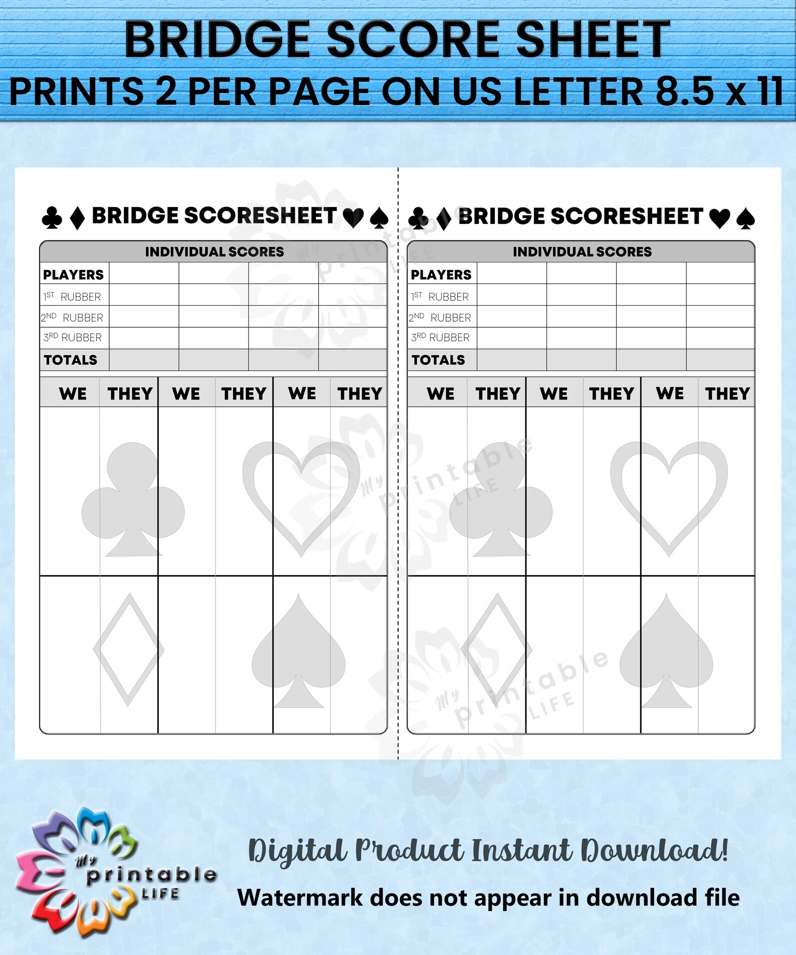 BRIDGE Score Sheet, Card Game Scorecard, Comes in 2 Colors, 2 Sizes - Etsy
