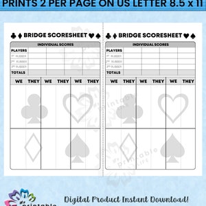 BRIDGE Score Sheet, Card Game Scorecard, Comes in 2 Colors, 2 Sizes - Etsy