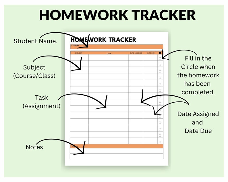 Homework Tracker Printable for Busy Students to Simplify Your Study Routine - Etsy
