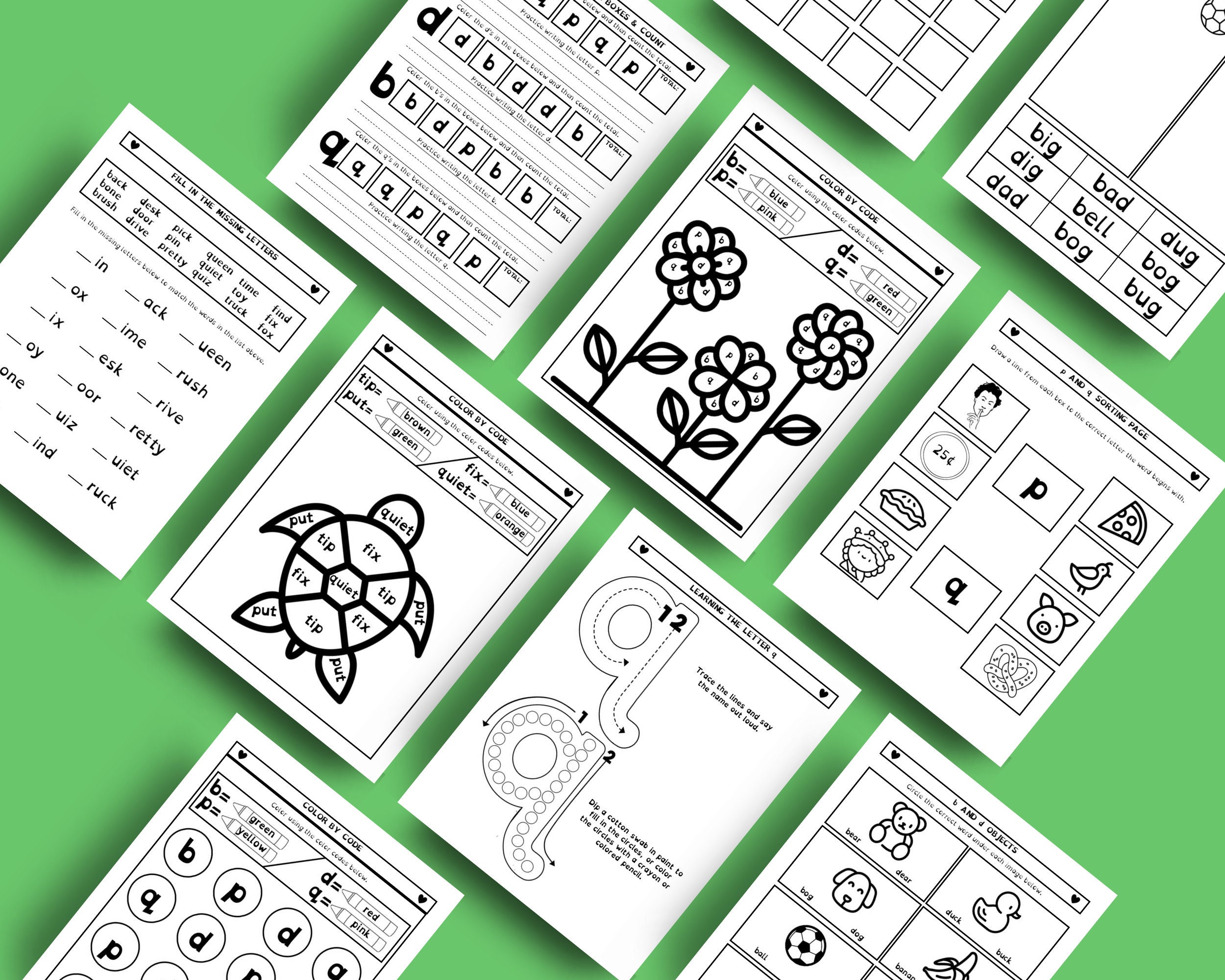 Dyslexia Letter Reversals Worksheets for the Letters B, D, P, Q, T, and ...