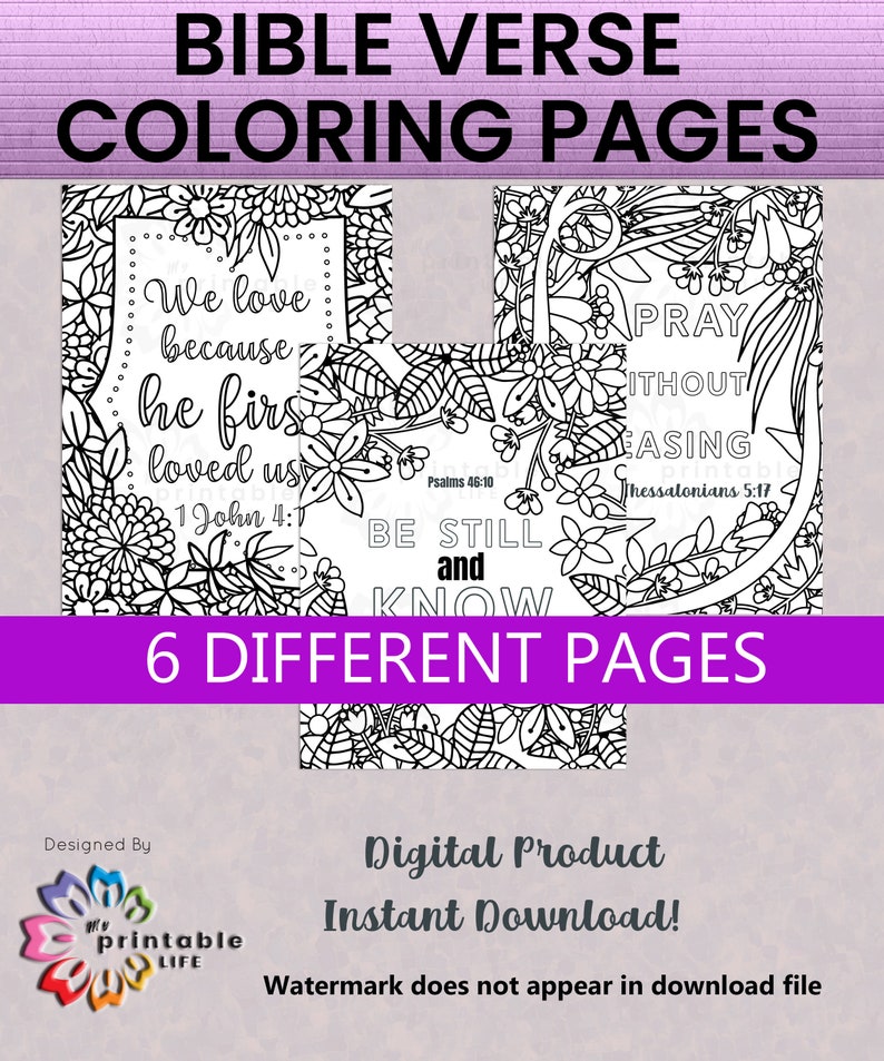 Bible Verse Coloring Pages Set of 6 Inspirational Quotes DIY Adult ...