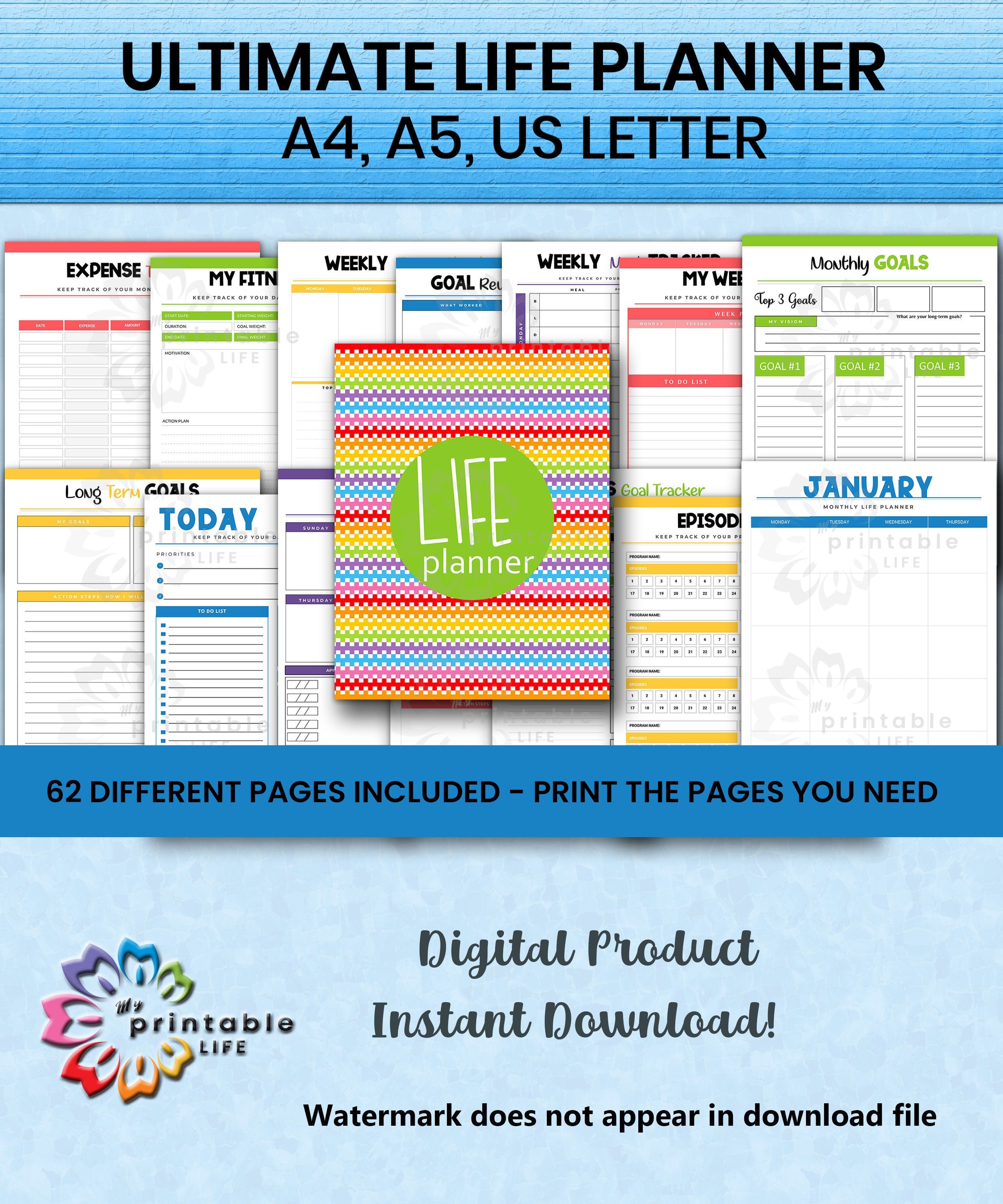 Ultimate Life Planner, Undated Printable Productivity Planner, Daily ...