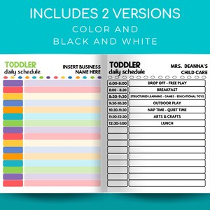 Daycare Daily Schedule for Toddlers Printable Child Care Fillable PDF - Etsy