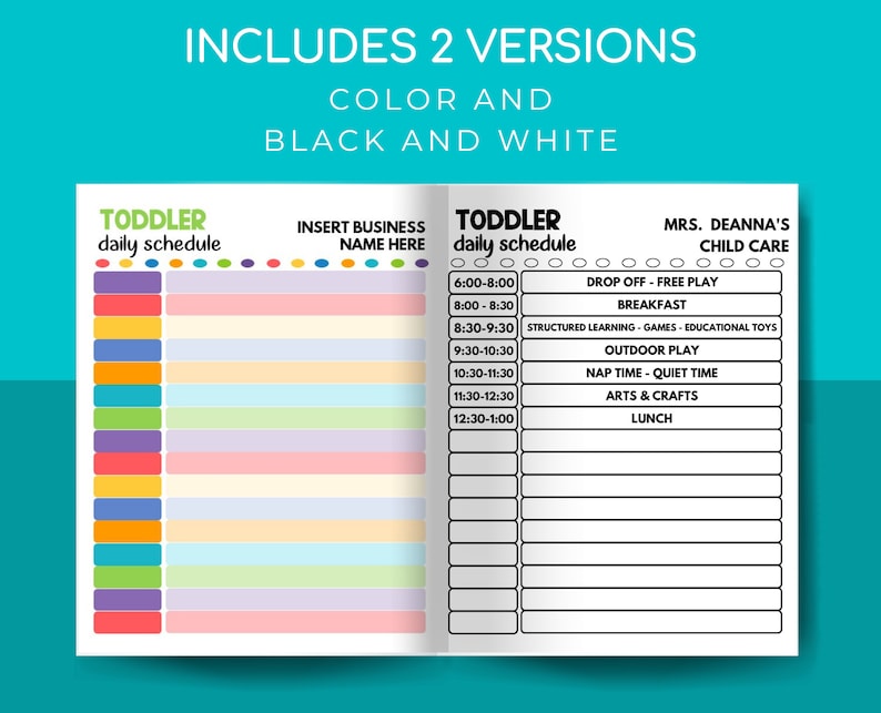 Daycare Daily Schedule for Toddlers Printable Child Care Fillable PDF - Etsy