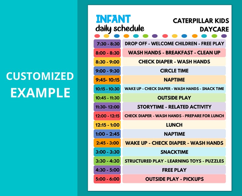 Daycare Daily Schedule For Infants Printable Child Care Fillable PDF Etsy