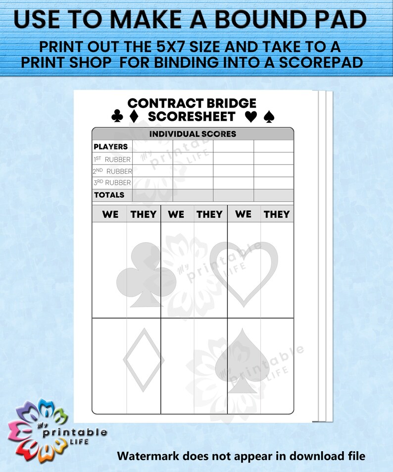 CONTRACT BRIDGE Score Sheet, Card Game Scorecard, Comes in 2 Colors, 2 ...