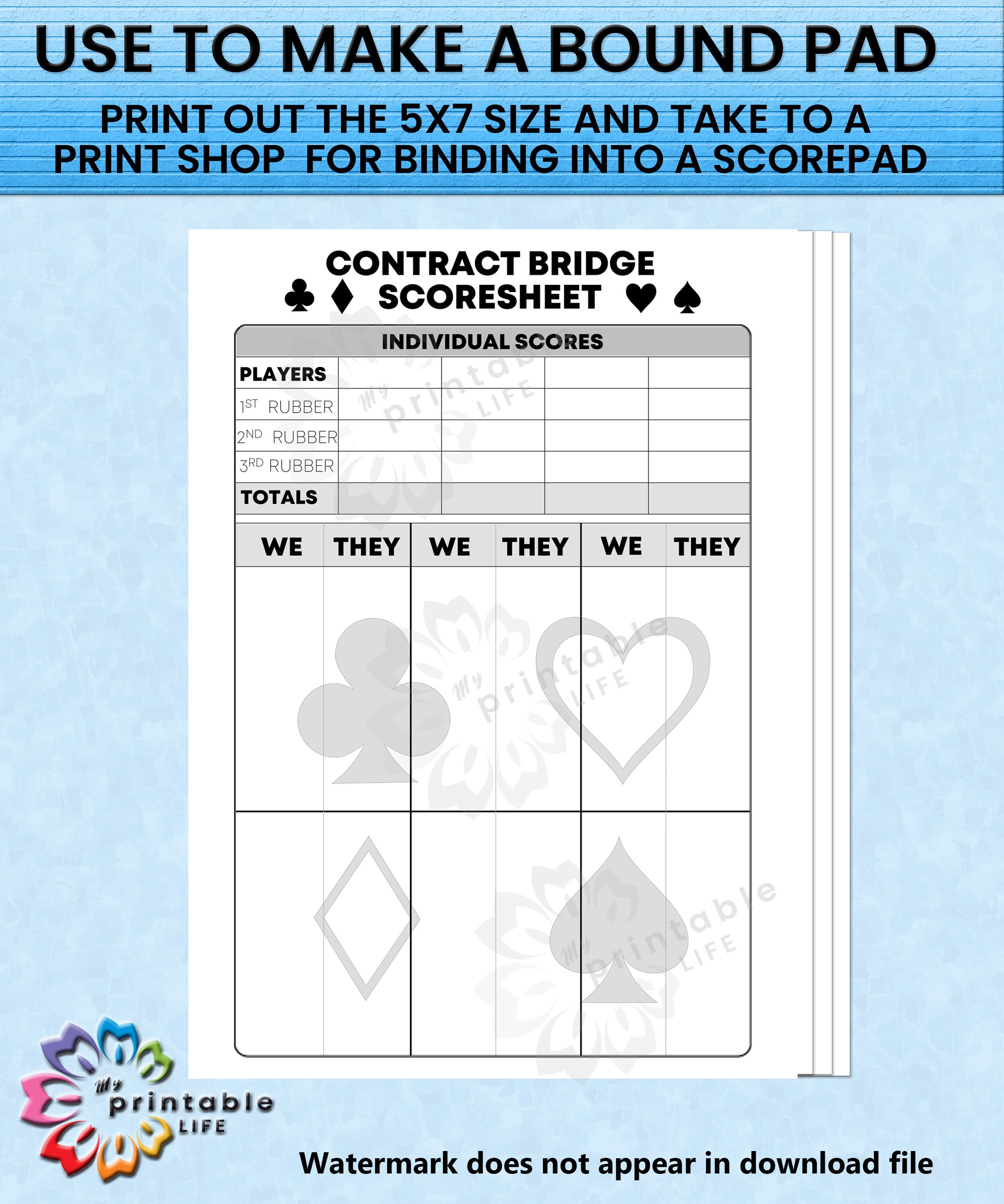 CONTRACT BRIDGE Score Sheet, Card Game Scorecard, Comes in 2 Colors, 2 ...