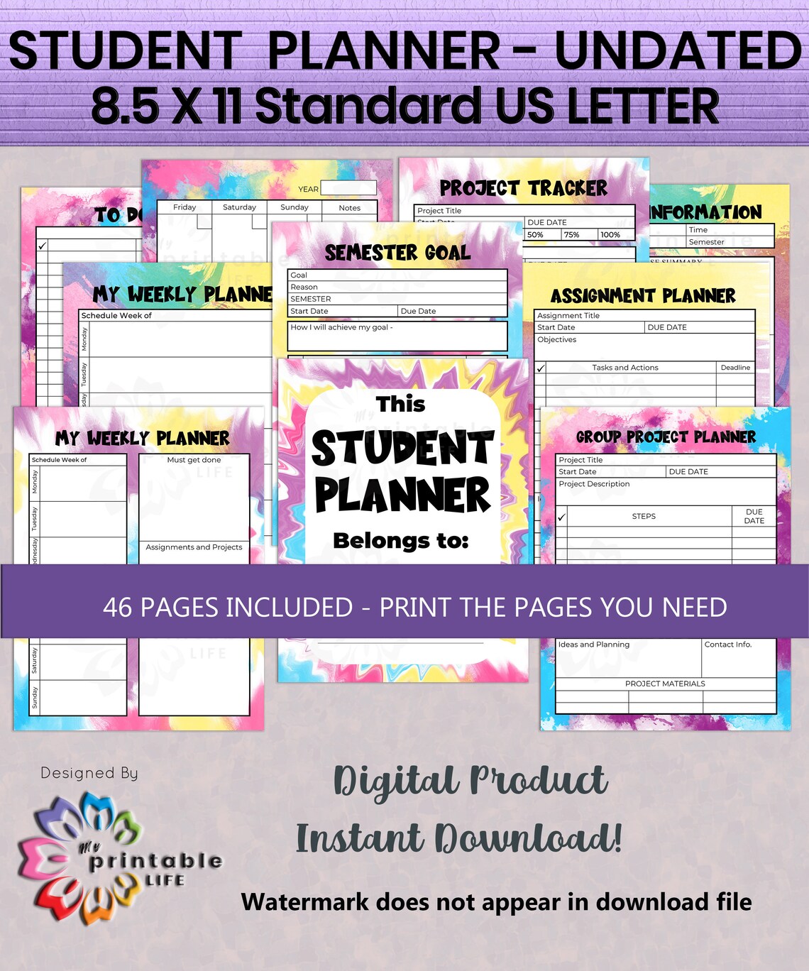 Student Planner Printable, Undated School Planner, Homework Planner ...