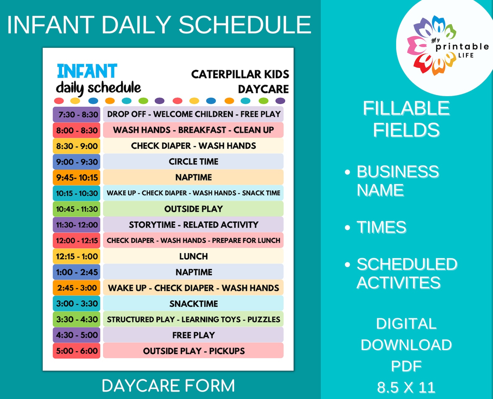 Daycare Daily Schedule for Infants Printable Child Care Fillable PDF - Etsy
