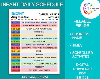 Daycare Daily Schedule for Preschool, Printable Child Care, Kids Daily ...