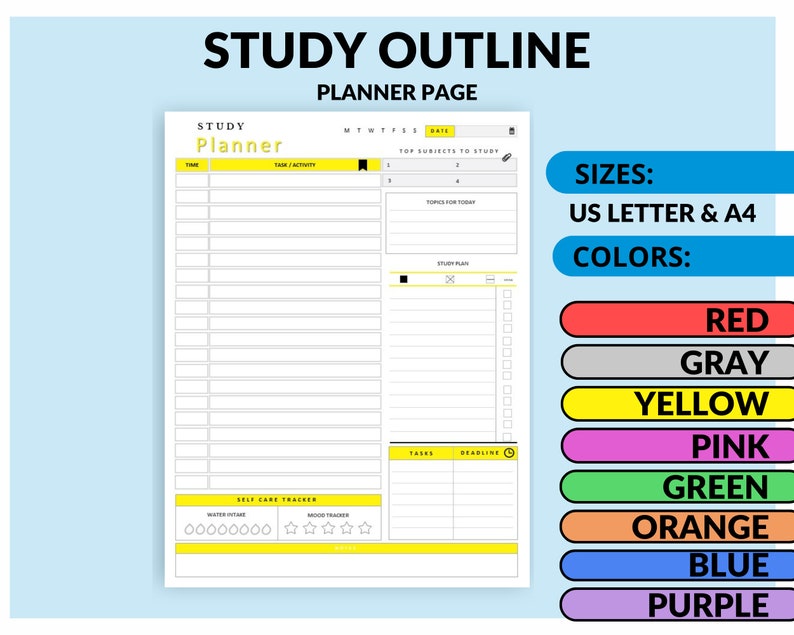 Study Planner Page Printable Student Organizer - Etsy