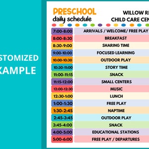 Daycare Daily Schedule for PRESCHOOL Printable Child Care Fillable PDF ...