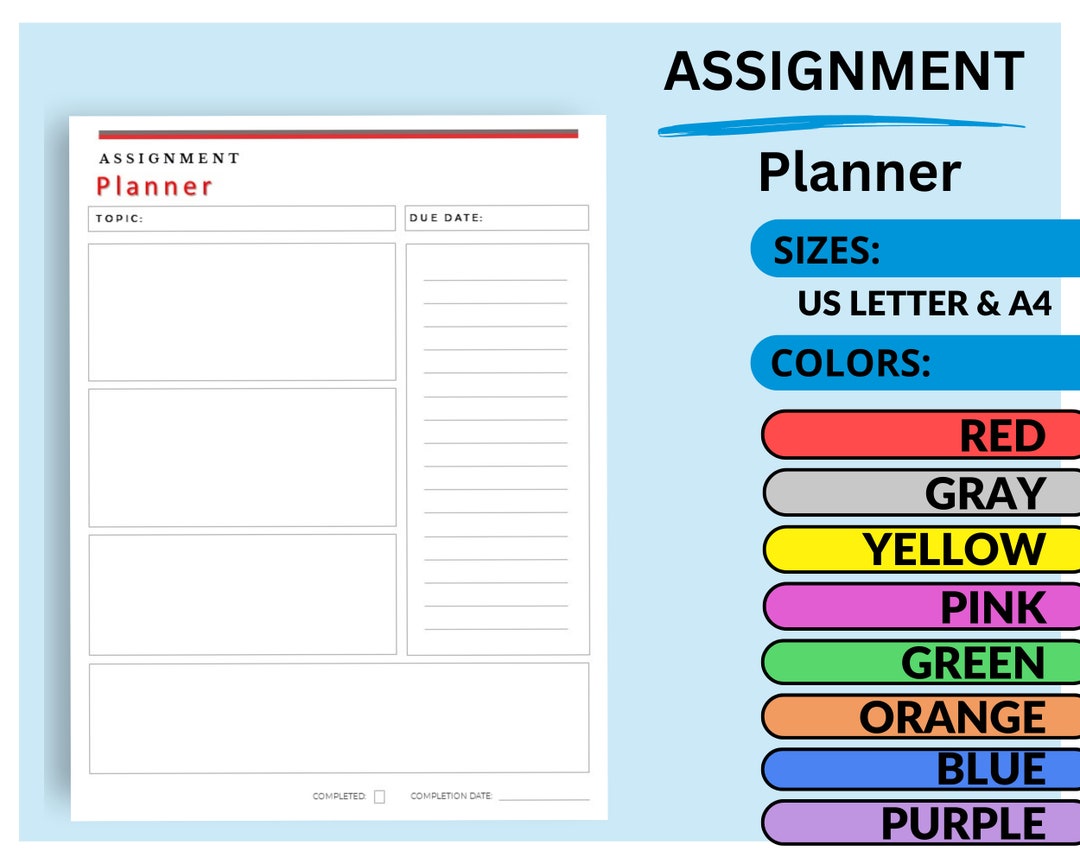 Student Assignment Planner Page | Homework Manager Printable | Study ...
