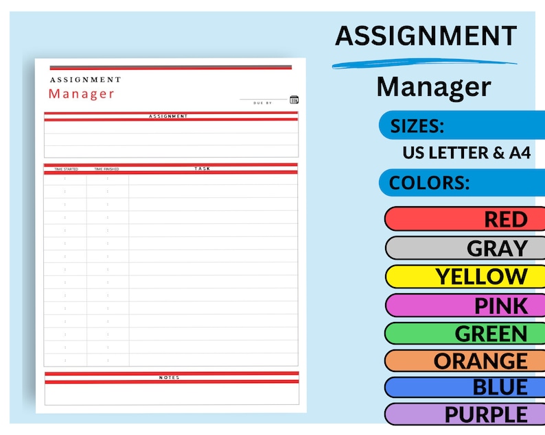 Student Assignment Manager Printable Stay Organized With - Etsy