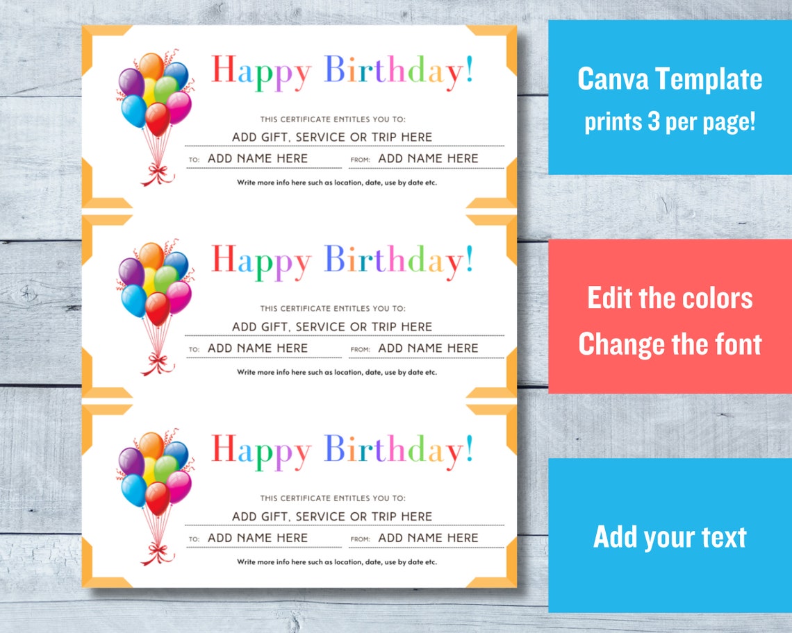 Happy Birthday Certificate | Customizable Canva Template | Instant ...