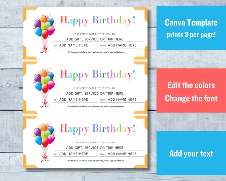 Happy Birthday Certificate | Customizable Canva Template | Instant ...